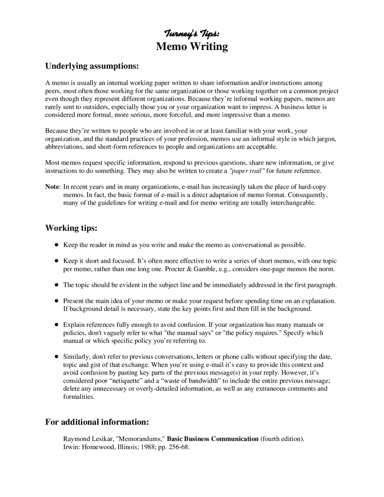 Memo Writing | Exams Business Policy and Regulation | Docsity