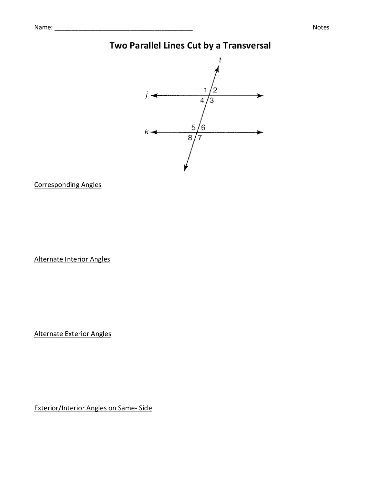 Two Parallel Lines Cut by a Transversal | Exams Calculus | Docsity