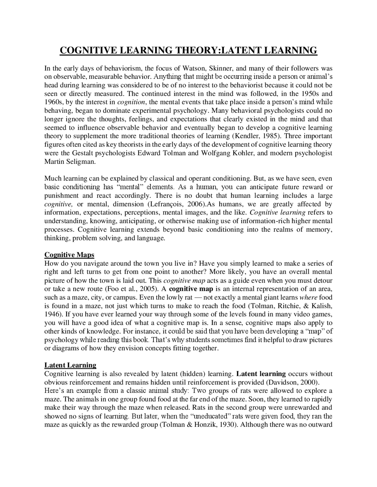 COGNITIVE LEARNING THEORY:LATENT LEARNING | Exams Experimental ...