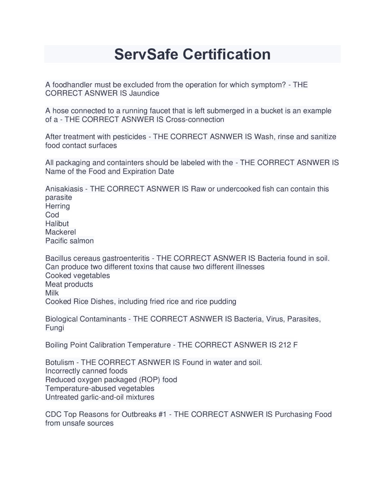 ServSafe Certification Exam (Latest 2022/2023) Download to Score A ...