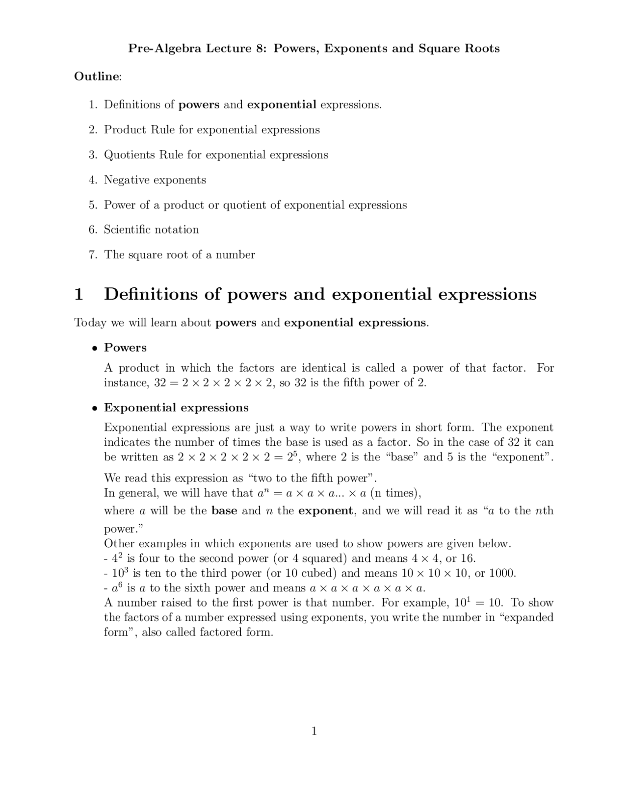1 Definitions of powers and exponential expressions | Study notes ...