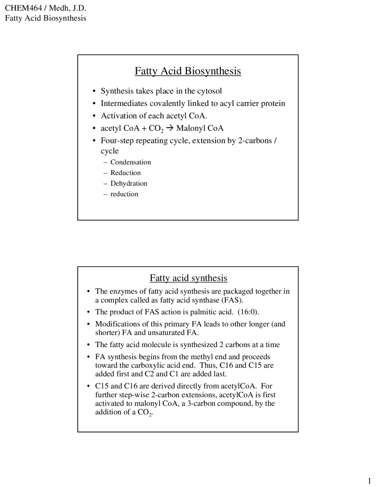 Fatty Acid Biosynthesis | Assignments Biochemistry | Docsity