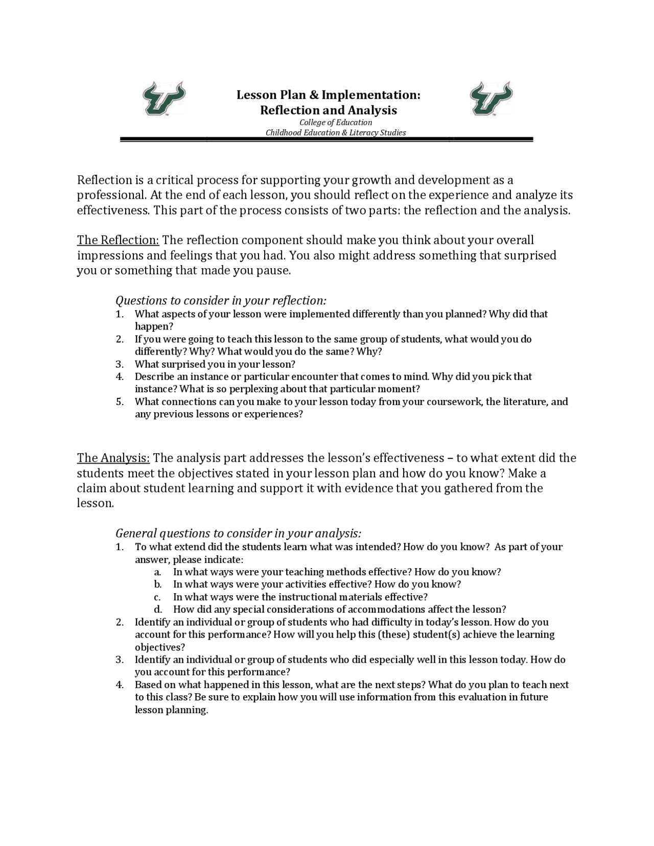 Lesson Plan And Implementation Reflection And Analysis Summaries