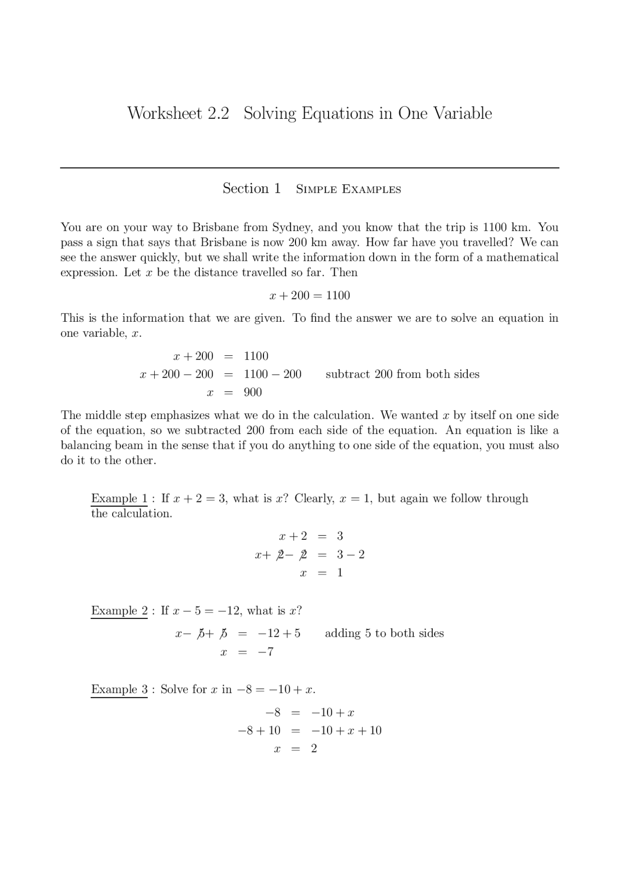 Equations In One Variable Worksheet