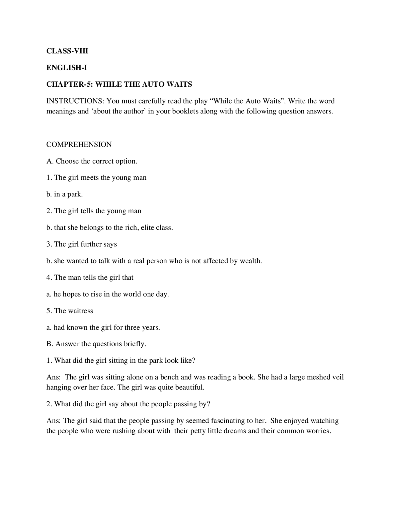 You must carefully read the play “While the Auto Waits”. | Assignments ...