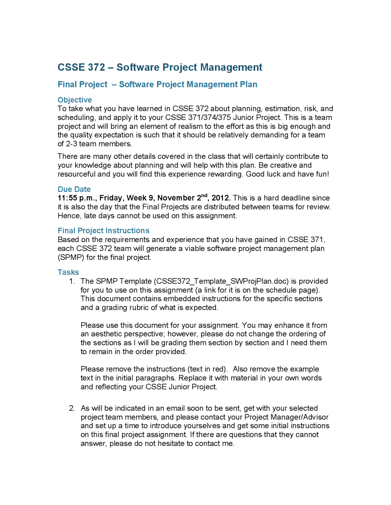 Csse 372 Software Project Management Lecture Notes Software Project