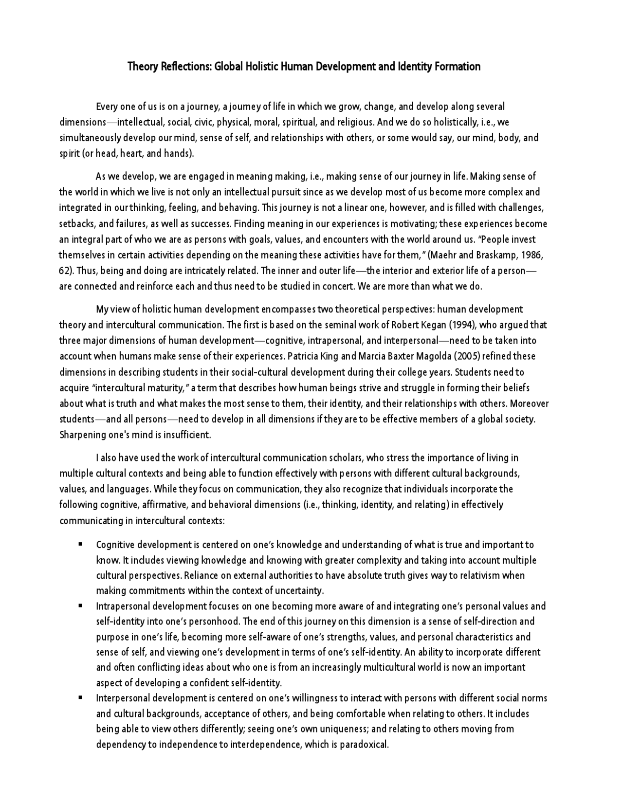 Global Holistic Human Development and Identity Formation | Exercises ...