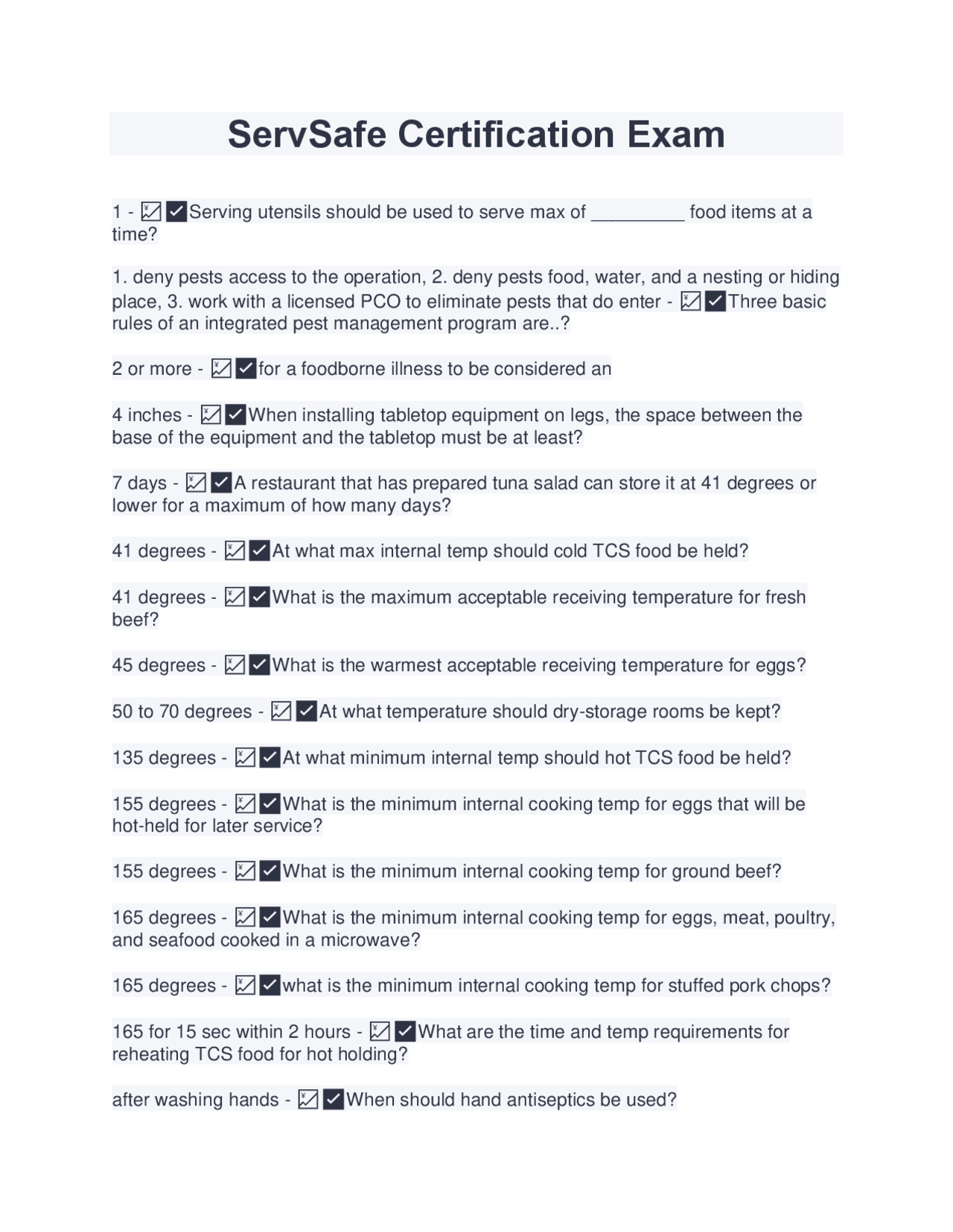 ServSafe Certification Exam New, 2022 (Satisfaction Guaranteed) | Exams ...