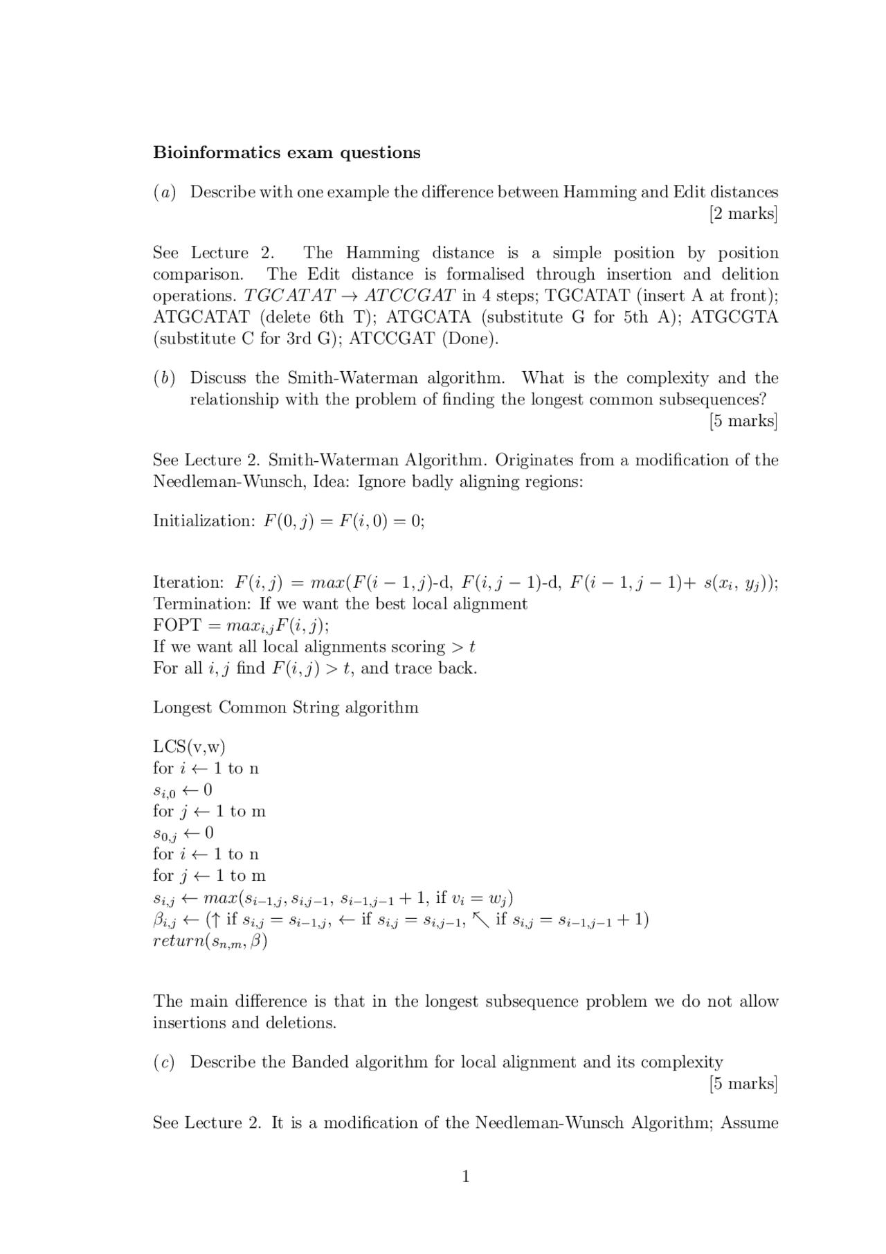 Bioinformatics Exam Questions A Describe With One Example
