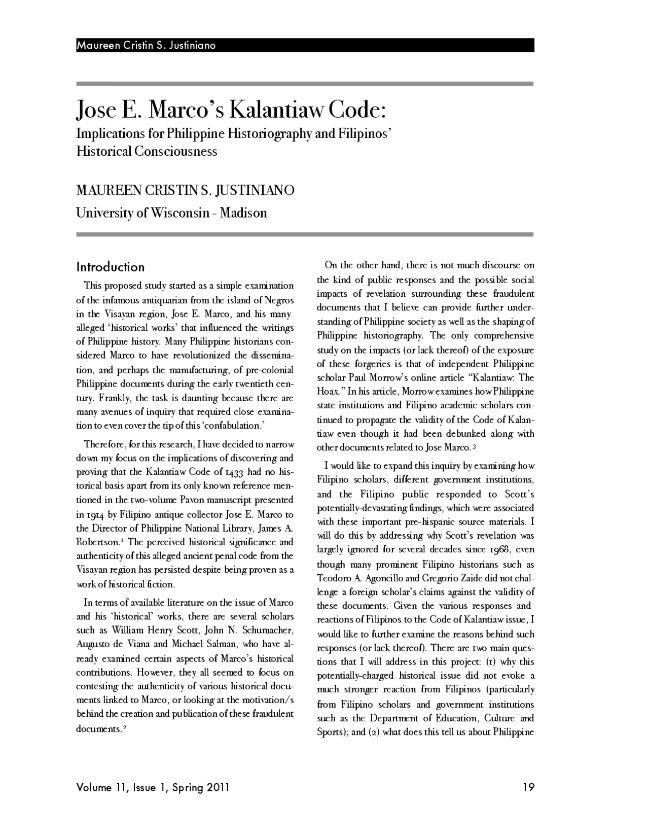 Jose E. Marco's Kalantiaw Code | Study notes History | Docsity