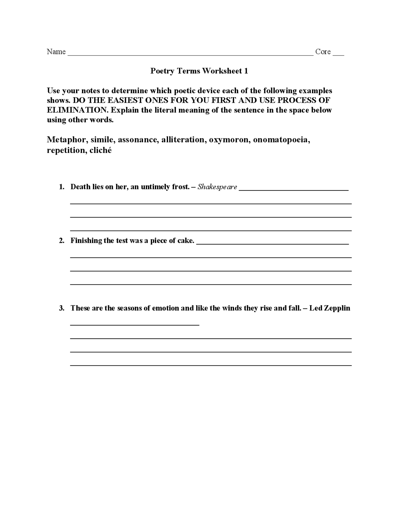 Metaphor Simile Assonance Alliteration Oxymoron Lecture Notes
