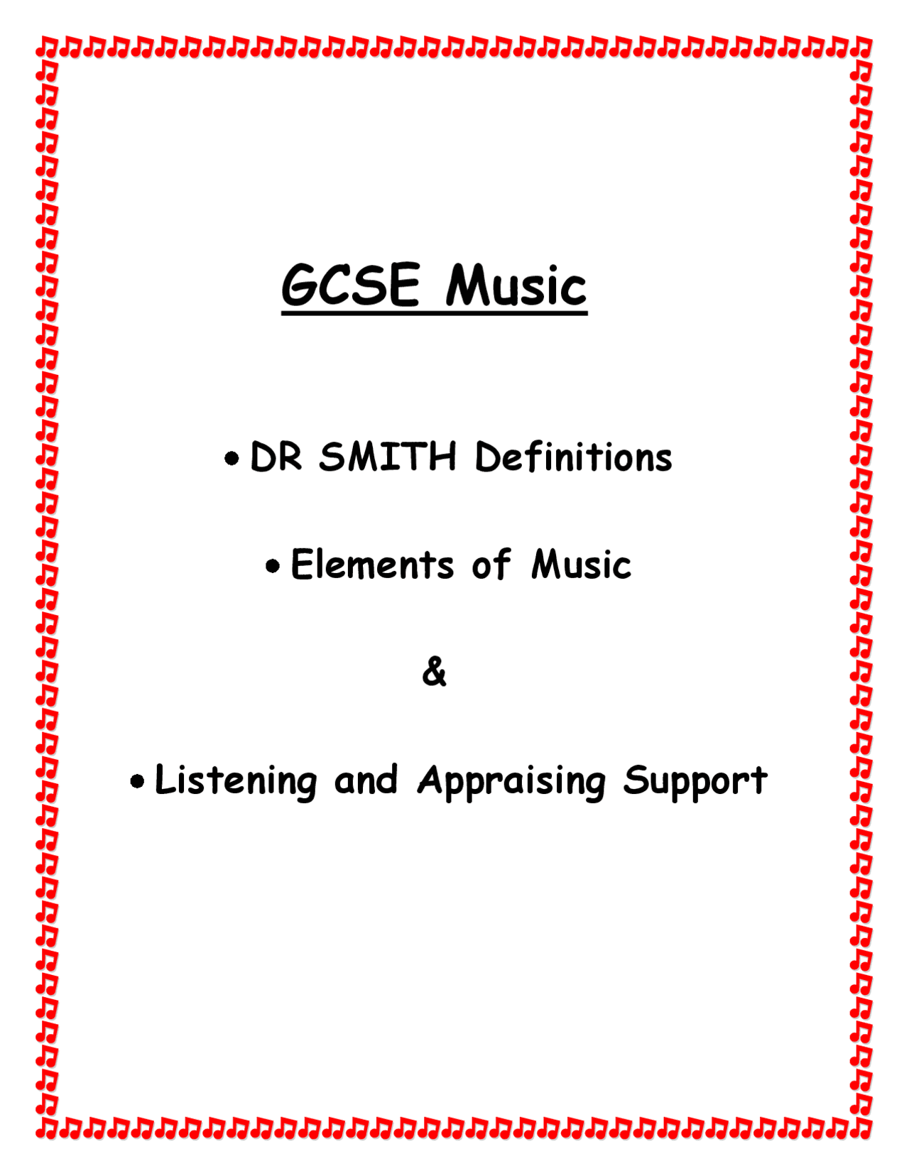 DR SMITH Definitions Elements of Music & Listening and ... | Study ...