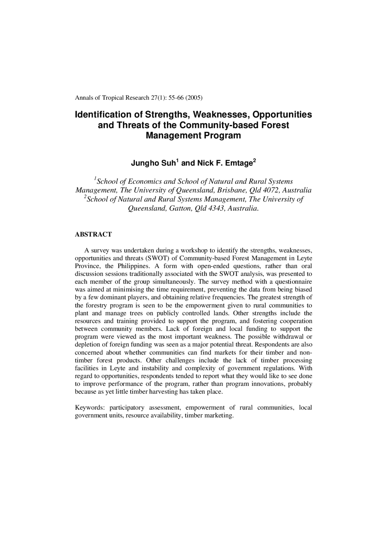 Identification of Strengths, Weaknesses, Opportunities and ...