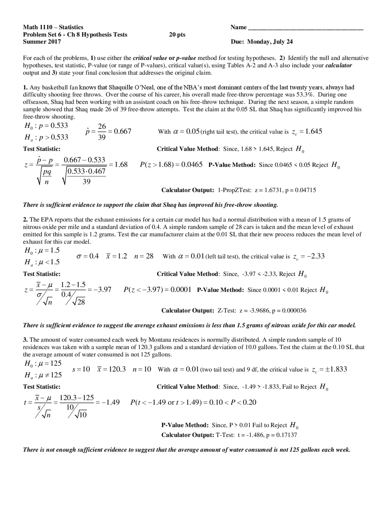 One Proportion Z Test Worksheet | Schemes and Mind Maps Statistics ...