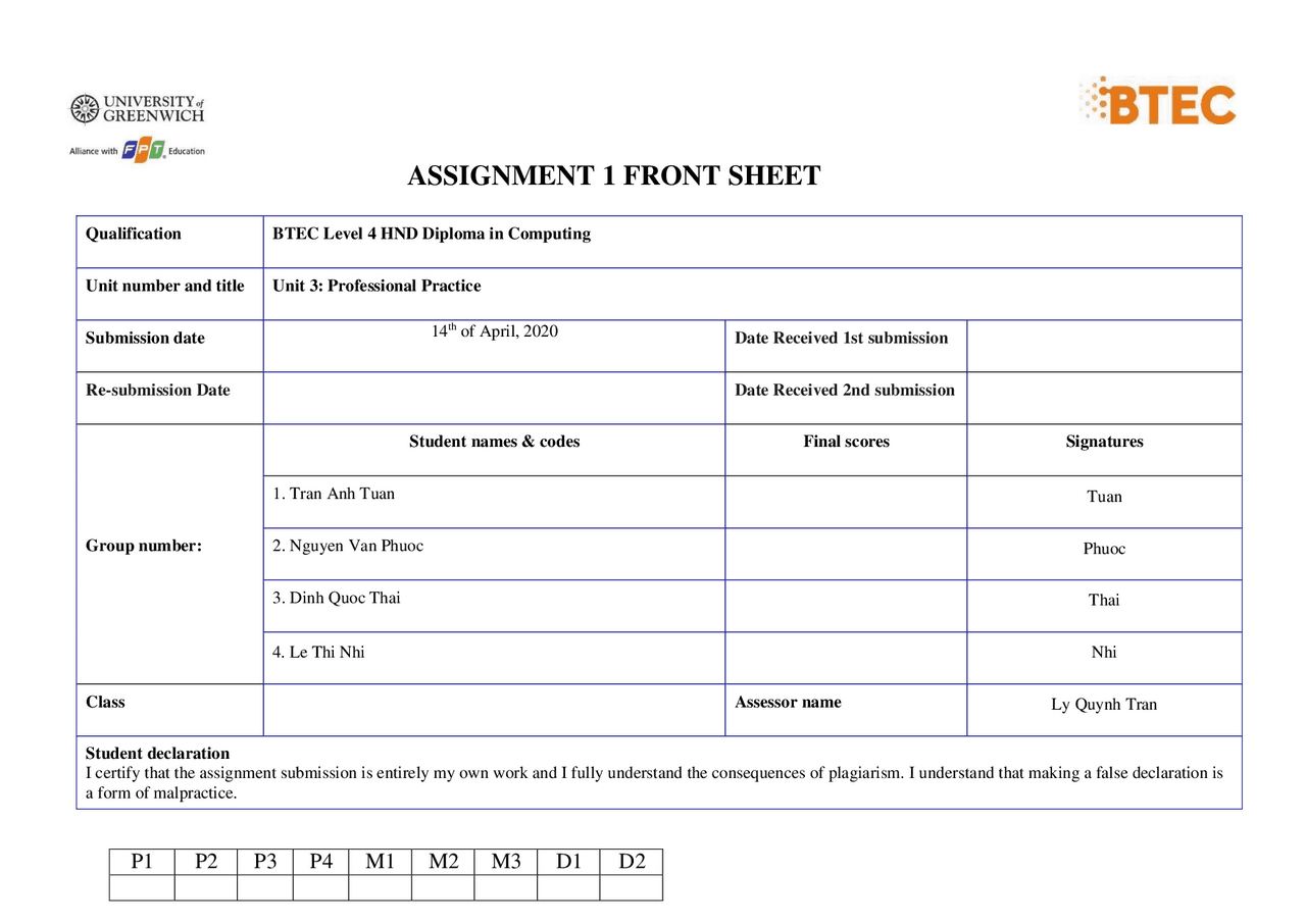Assignment 1 Professional Practice 1620 Assignments Professional