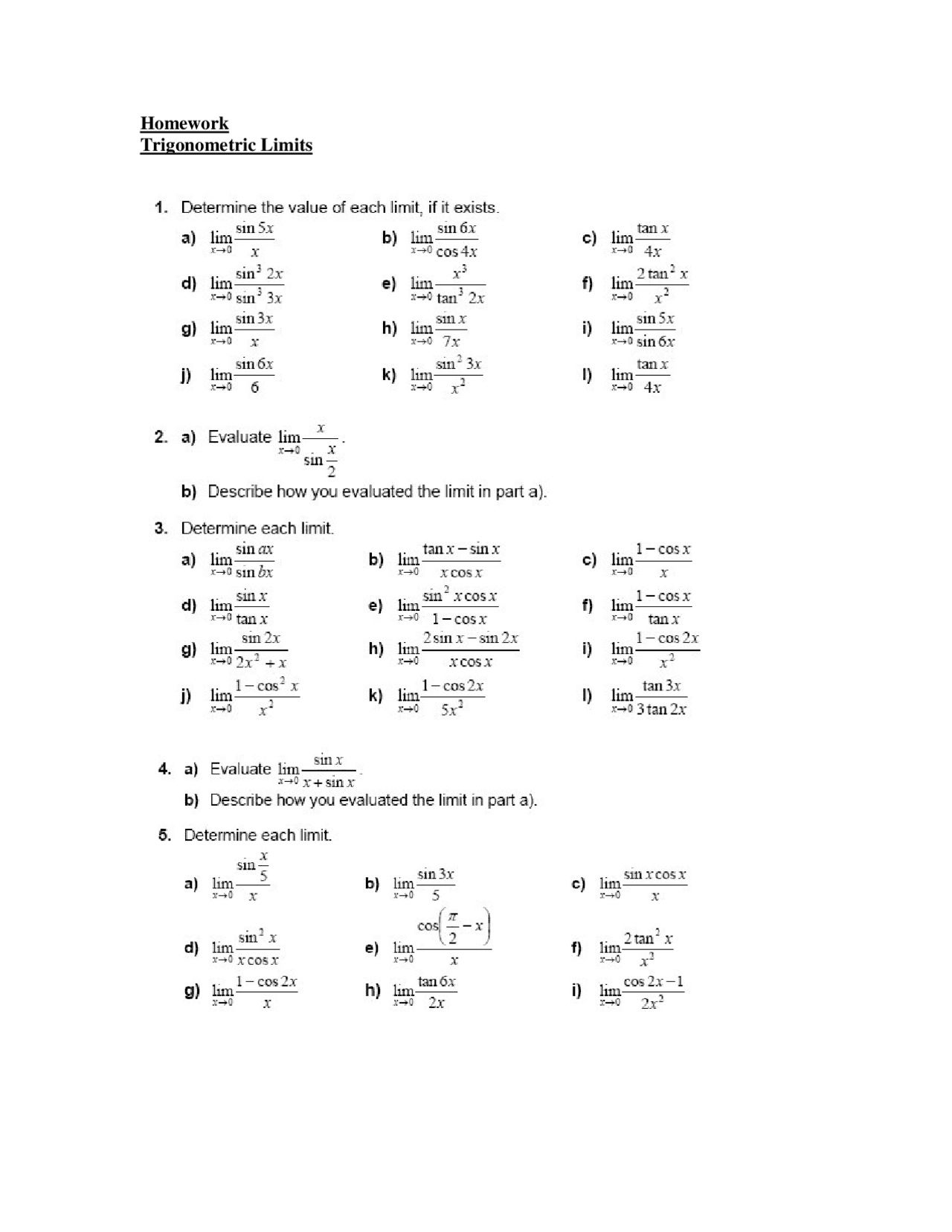 Homework Trigonometric Limits Slides Trigonometry Docsity