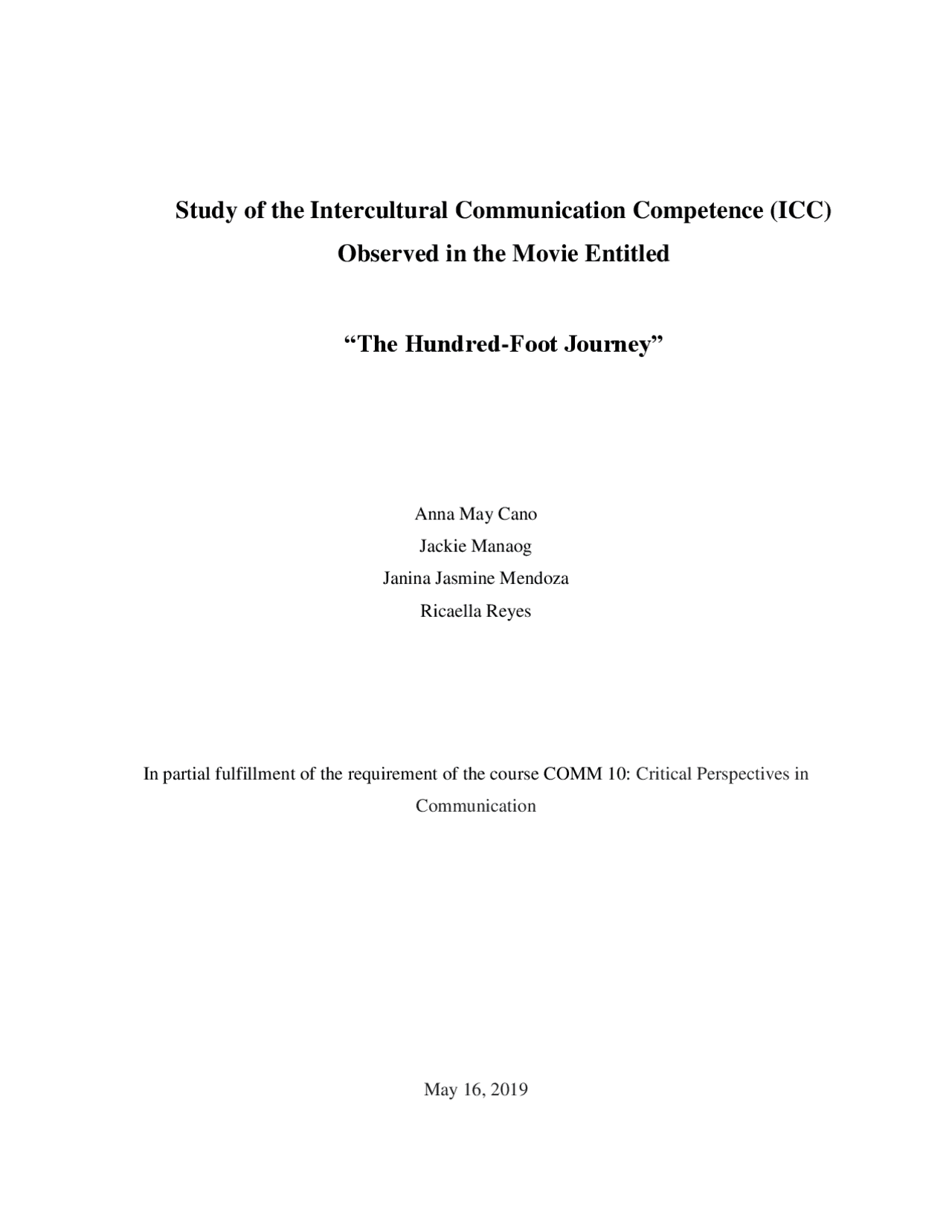 Study of the Intercultural Communication Competence (ICC ...