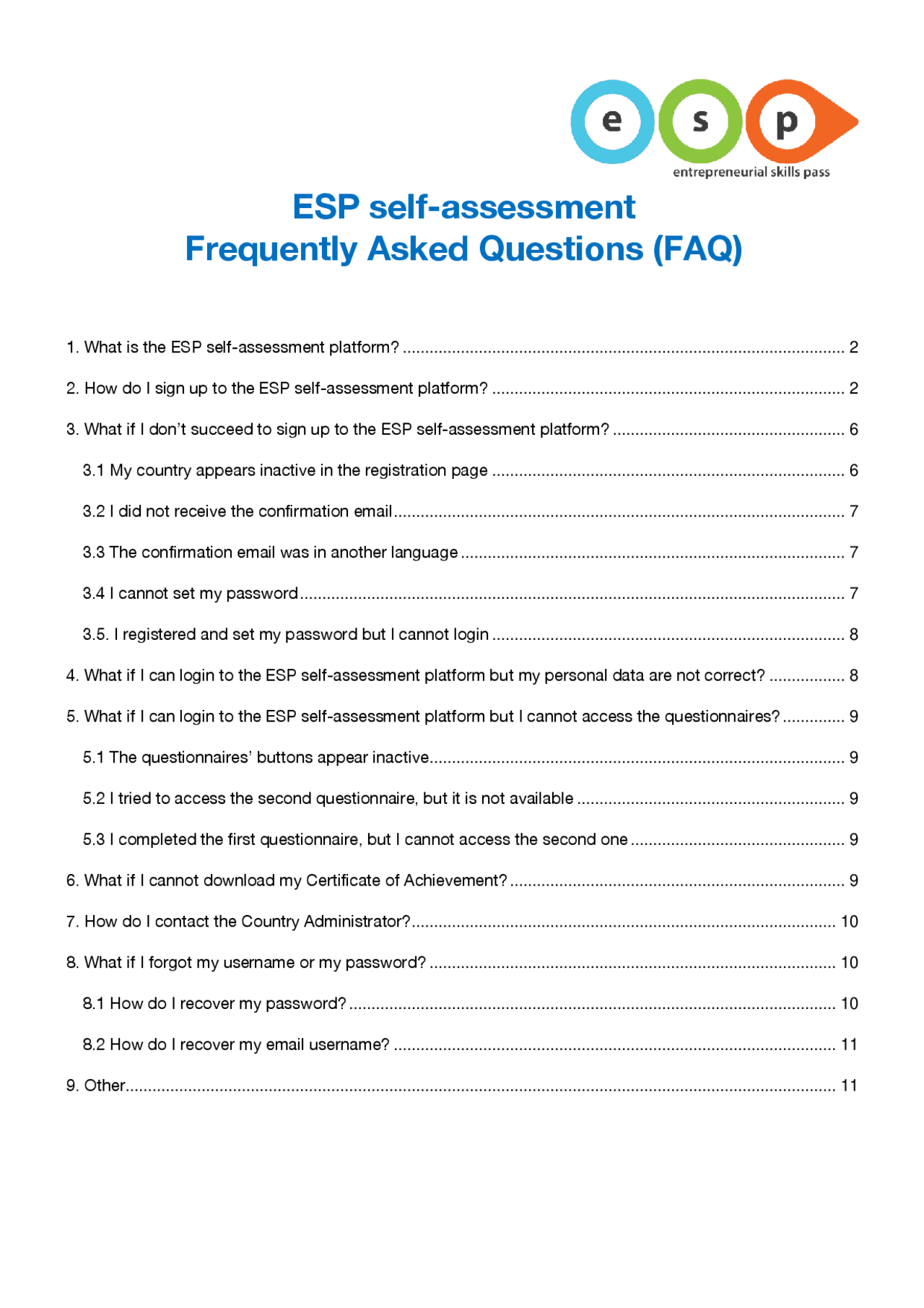ESP self-assessment Frequently Asked Questions (FAQ) | Exams Business ...