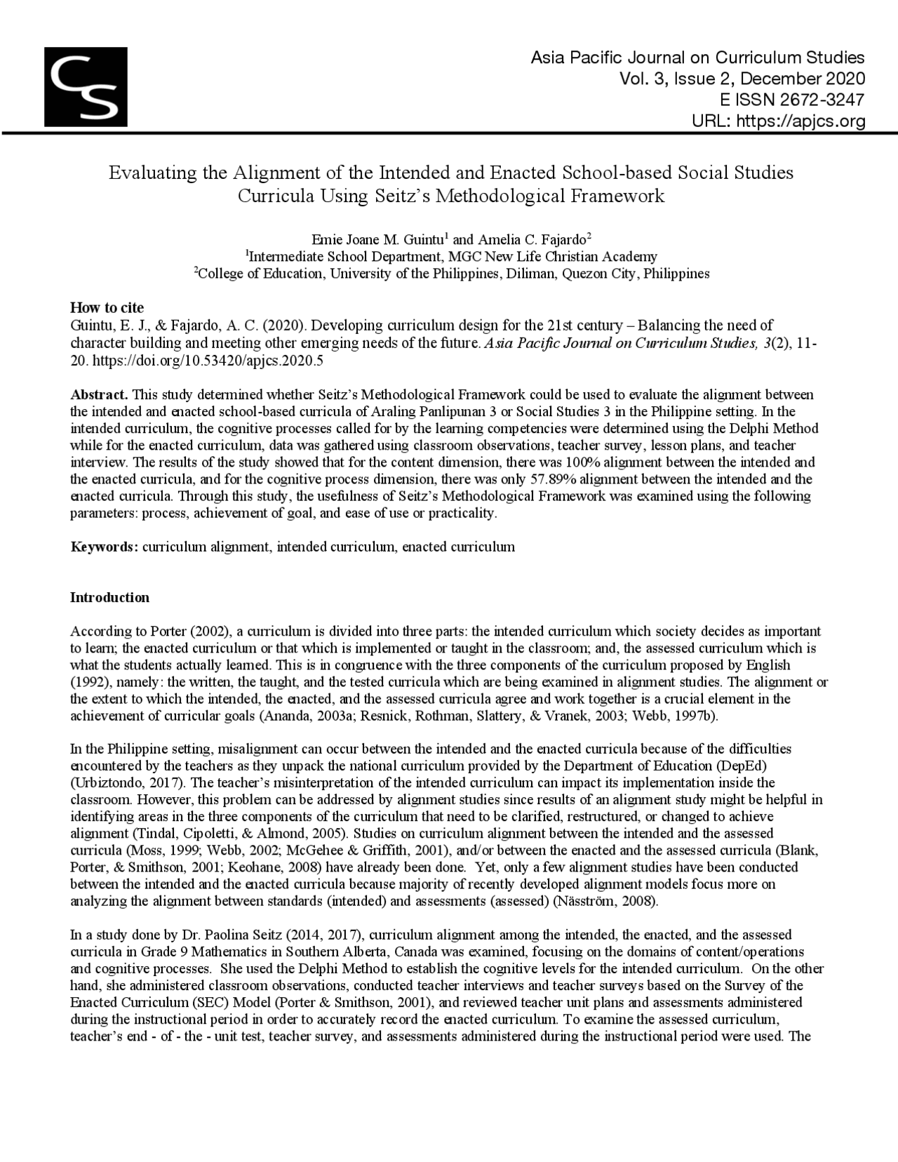 Evaluating The Alignment Of The Intended And Enacted School