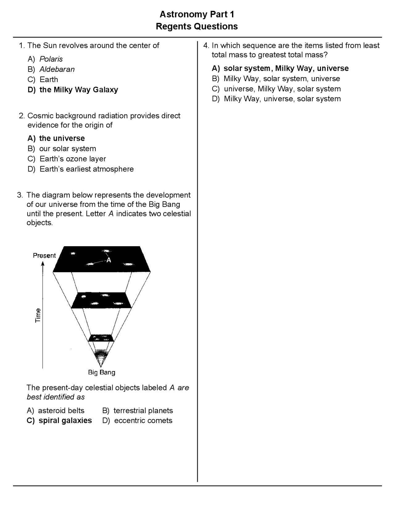 Astronomy Part 1 Regents Questions Lecture Notes Astronomy Docsity