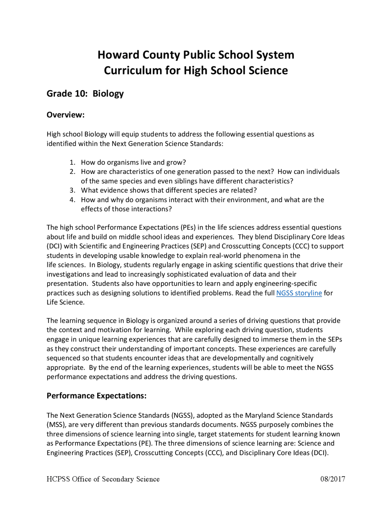 High School Science Essential Curriculum - Biology | Study notes ...
