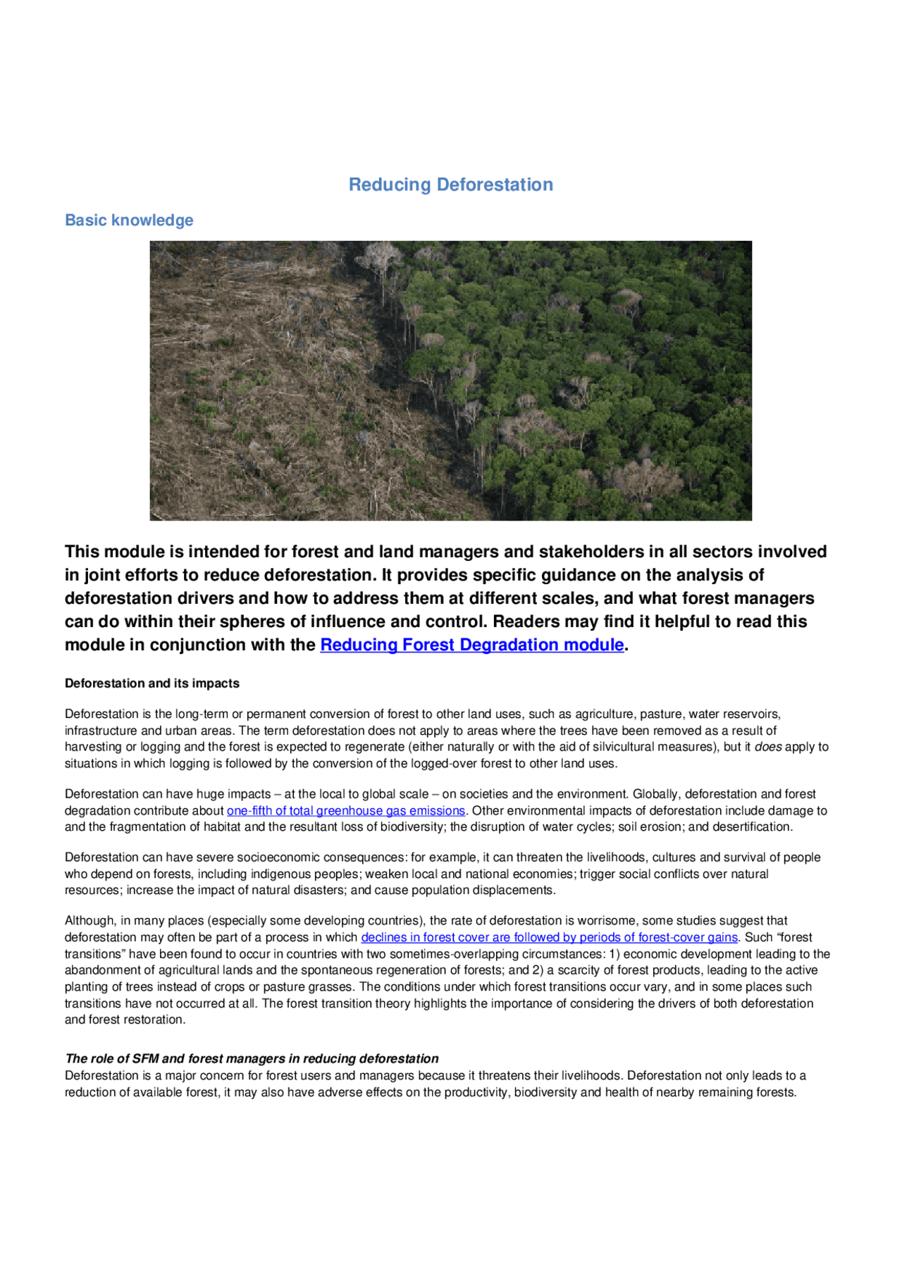 Reducing Deforestation | Study notes Forestry | Docsity