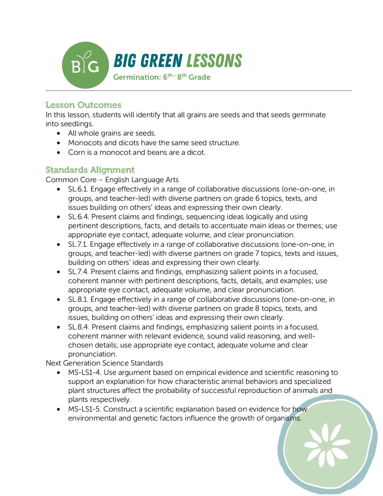 Big Green Lessons | Exams Reasoning - Docsity