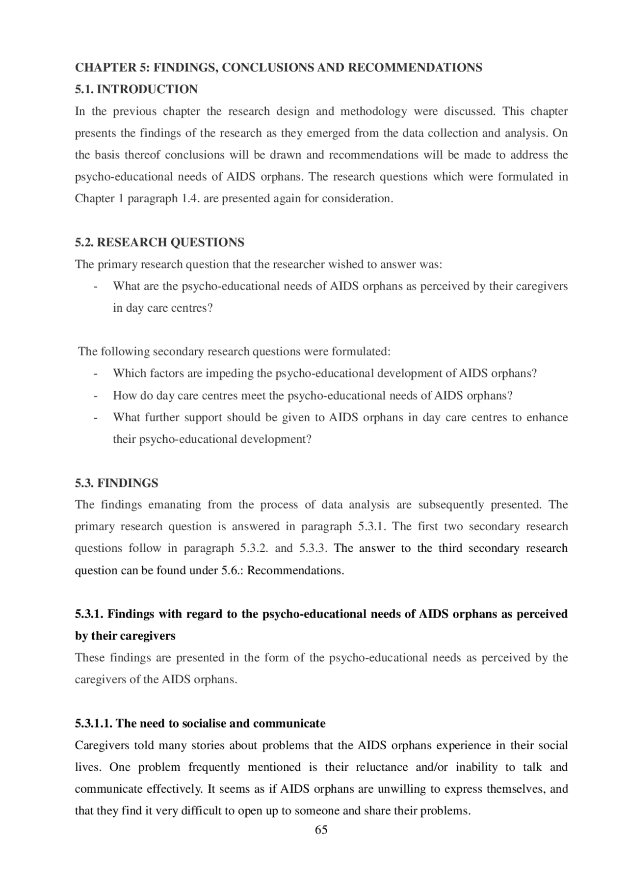 Chapter 5: findings, conclusions and recommendations | Study notes ...