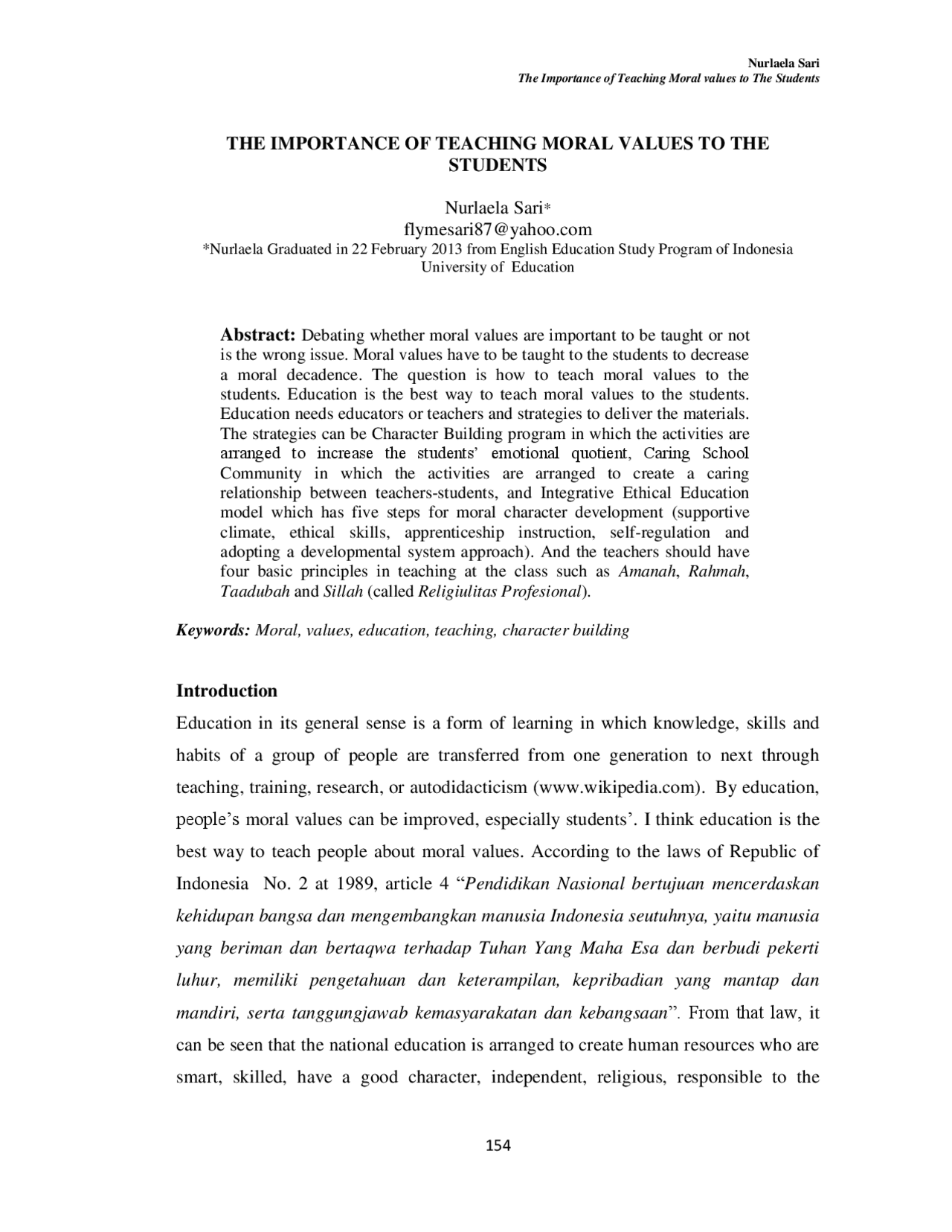 THE IMPORTANCE OF TEACHING MORAL VALUES ... | Summaries English ...