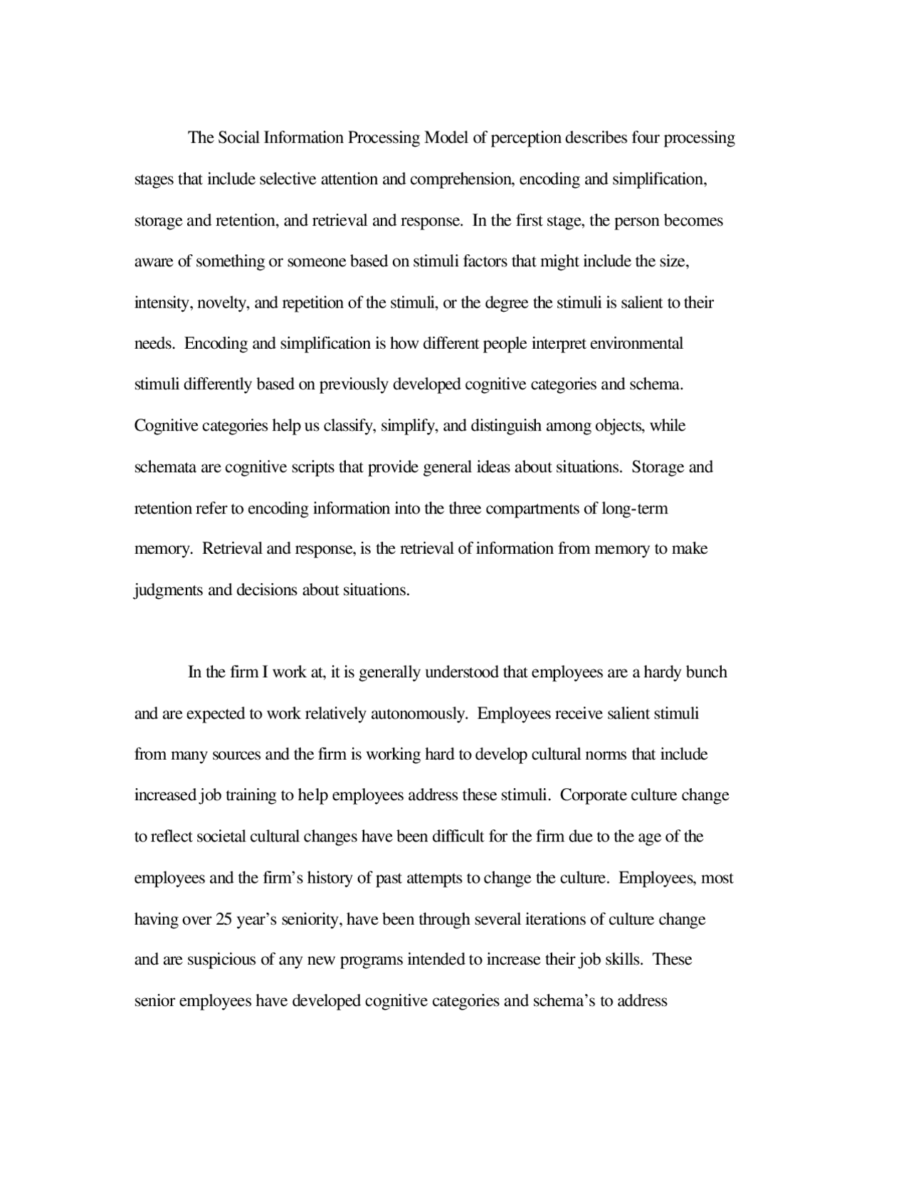 The Social Information Processing Model Of Perception Study Notes