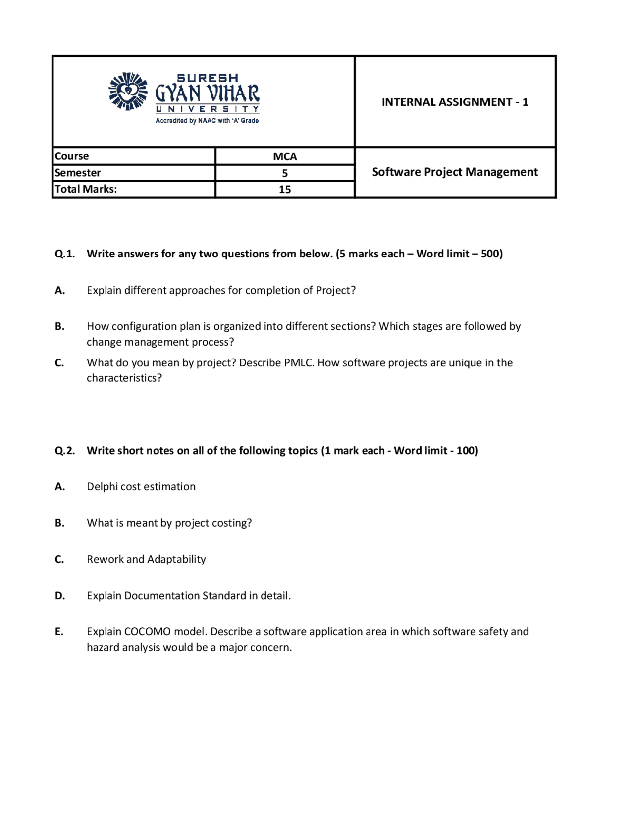 Internal Assignment Assignments Software Project Management Docsity