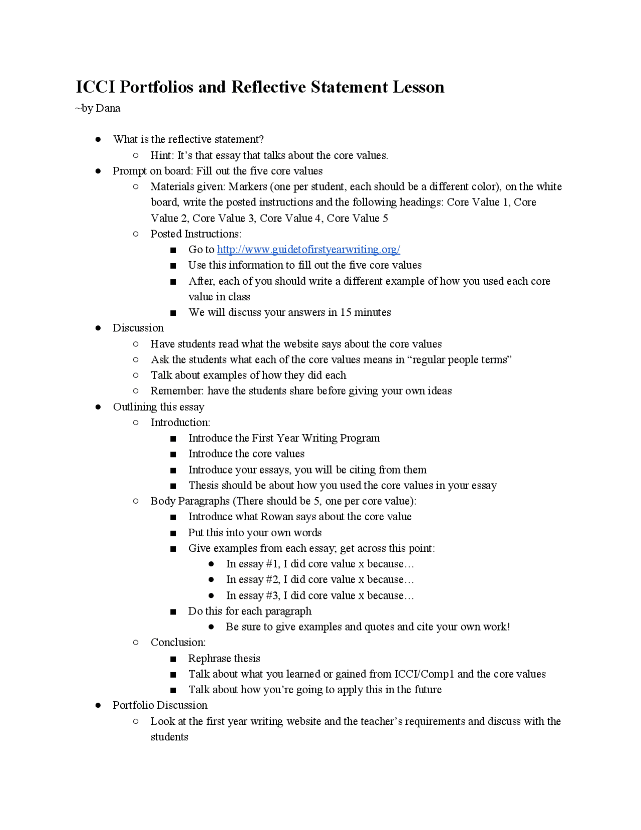 Icci Portfolios And Reflective Statement Lesson Summaries Information