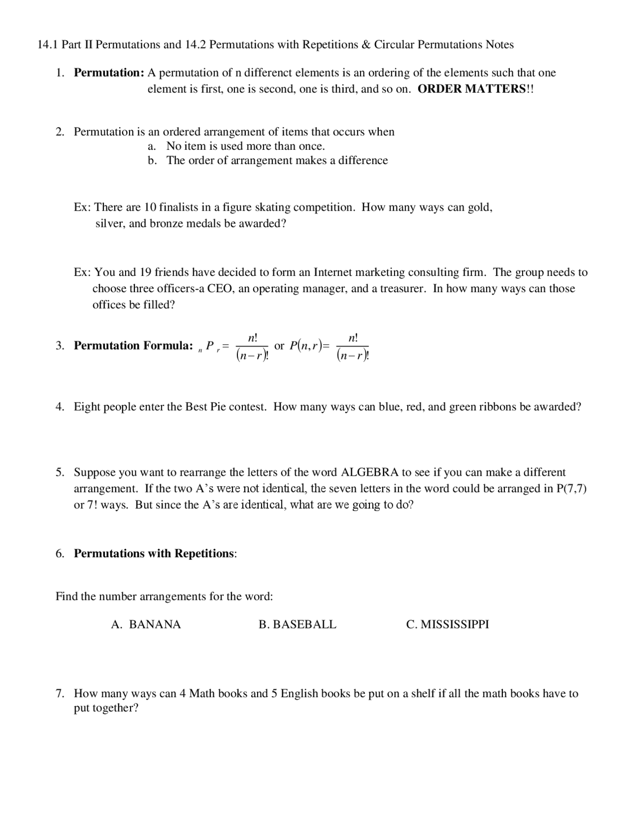 14-2 PERMUTATIONS with REPETITIONS & CIRCULAR ... | Study Guides, Projects, Research Algebra ...