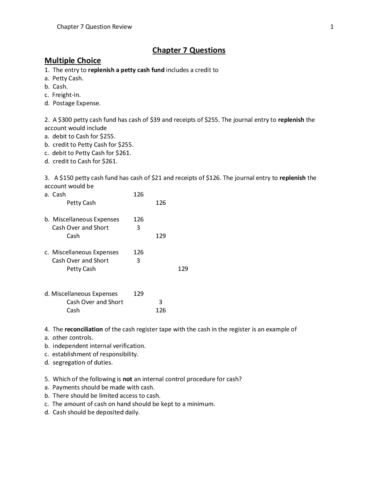 Petty Cash Fund And Cash Over Short