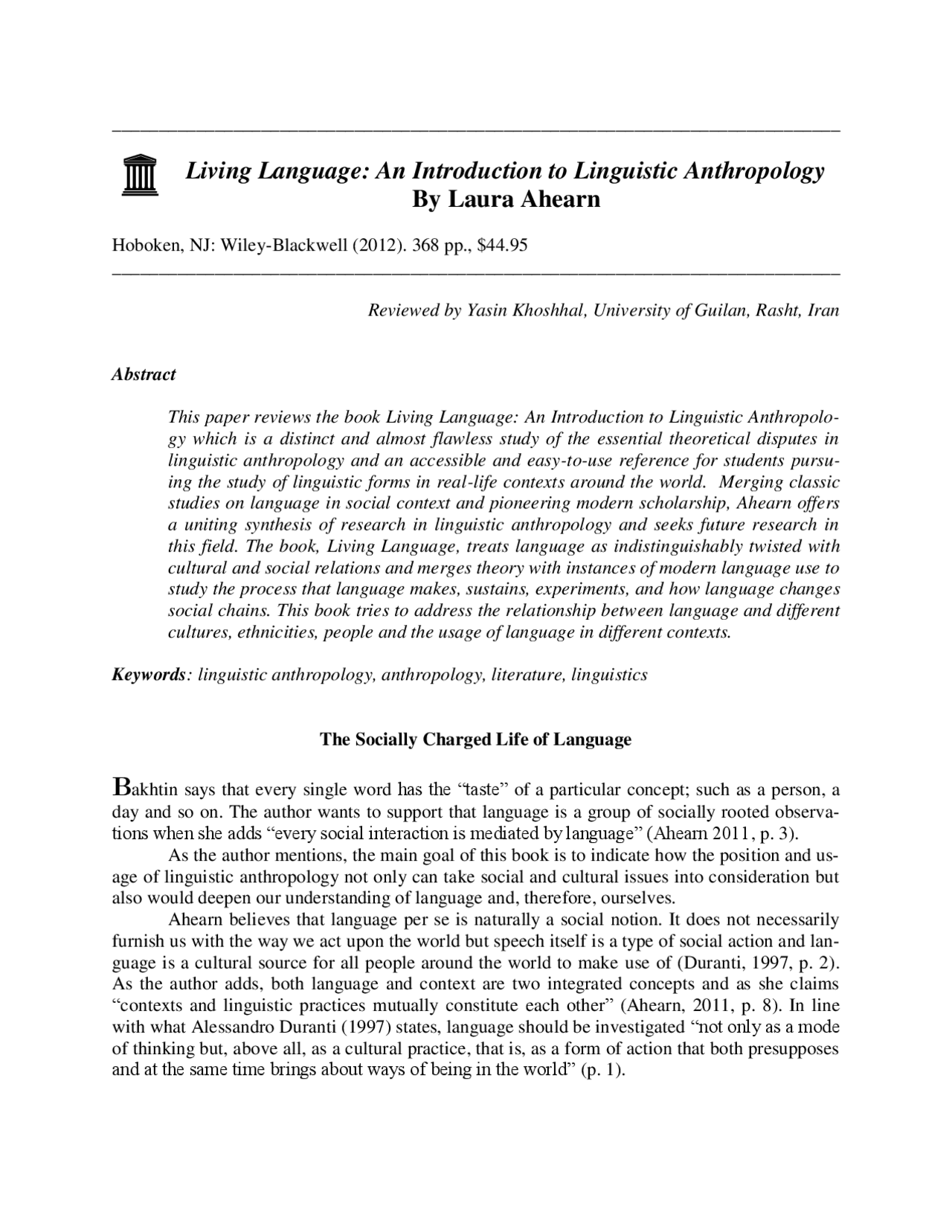 An Introduction to Linguistic Anthropology By Laura Ahearn | Lecture ...