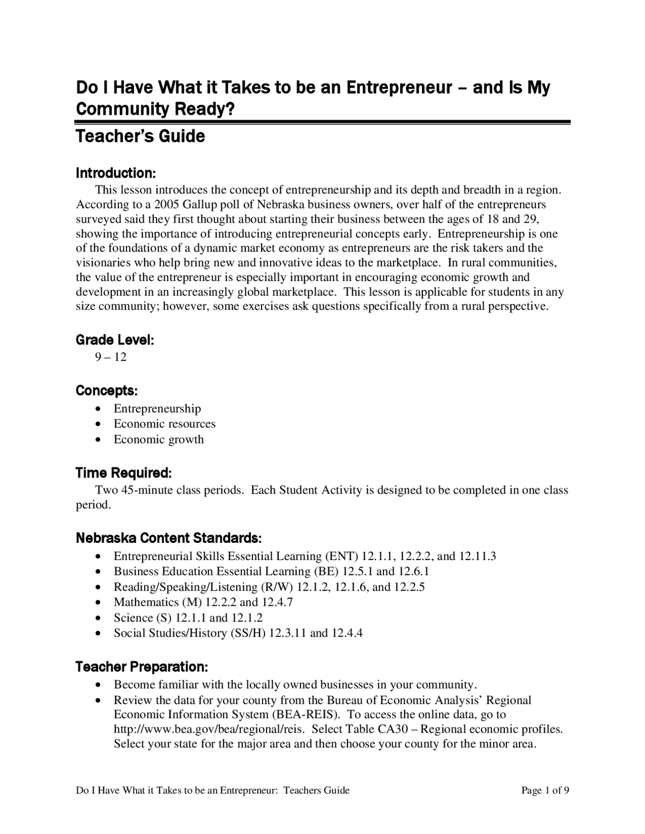 Entrepreneurship Lesson: Teacher's Guide | Summaries Entrepreneurship ...