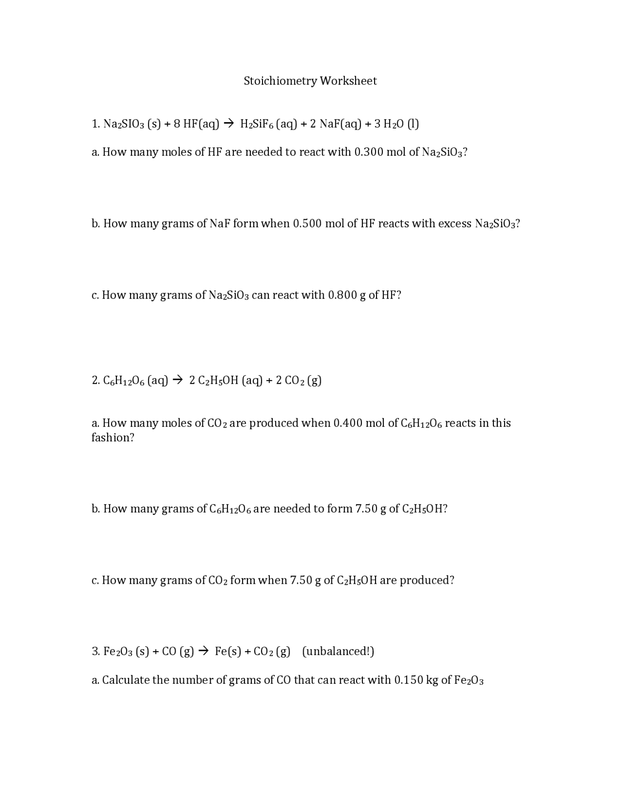 Stoichiometry Problems