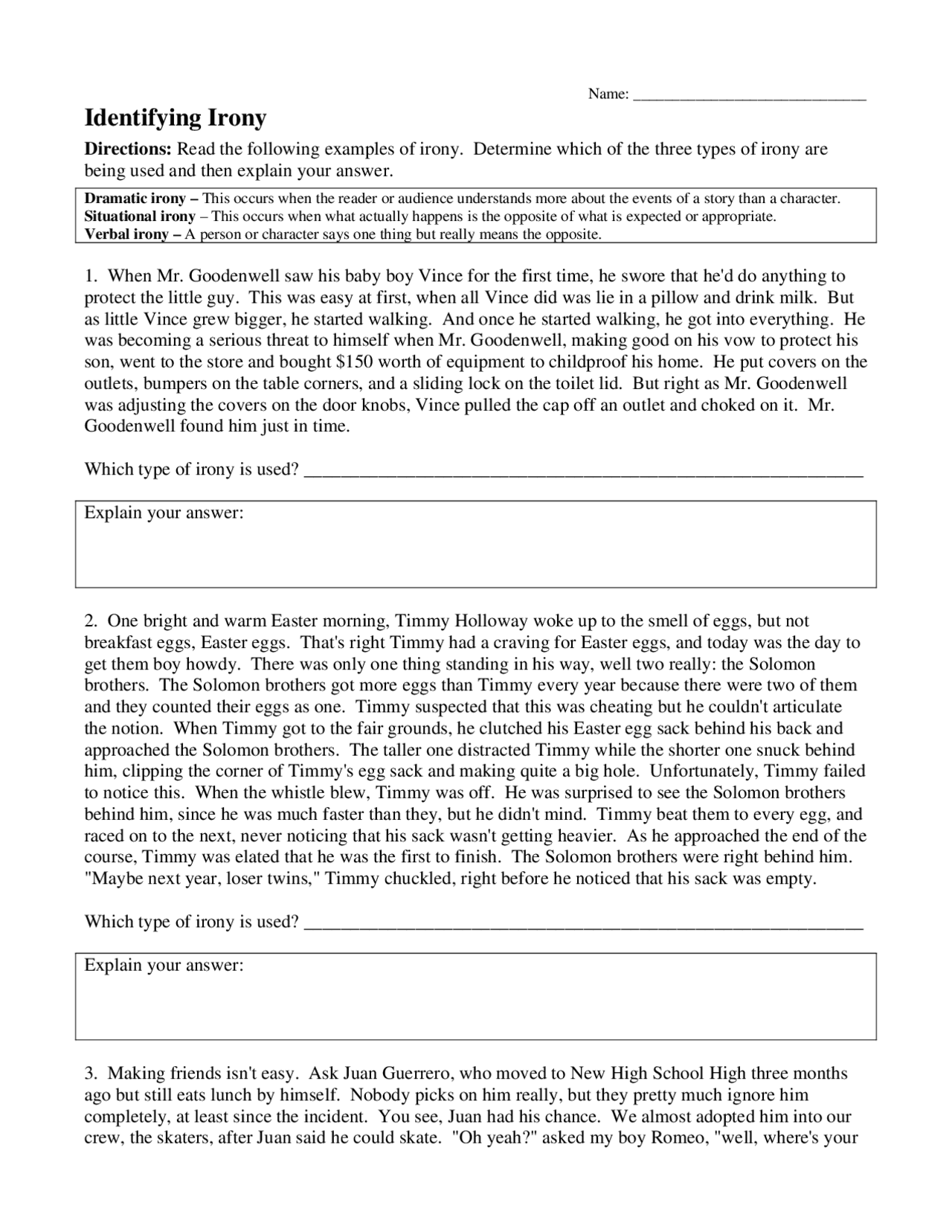 Irony-worksheet-group_2.pdf | Slides Storytelling | Docsity