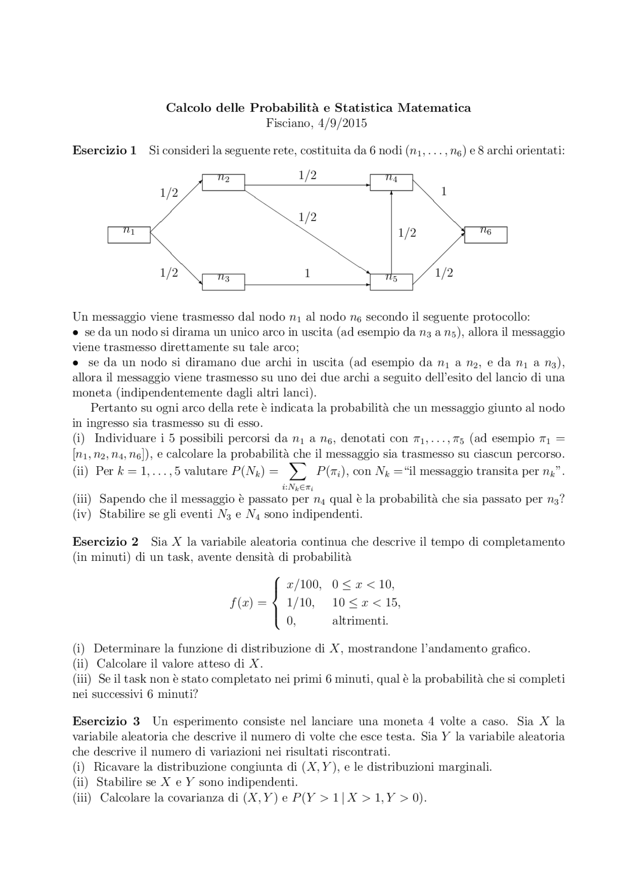 Svolgimento esercizi esame probabilità e statistica UniSa | Prove d'esame di Probabilità e ...