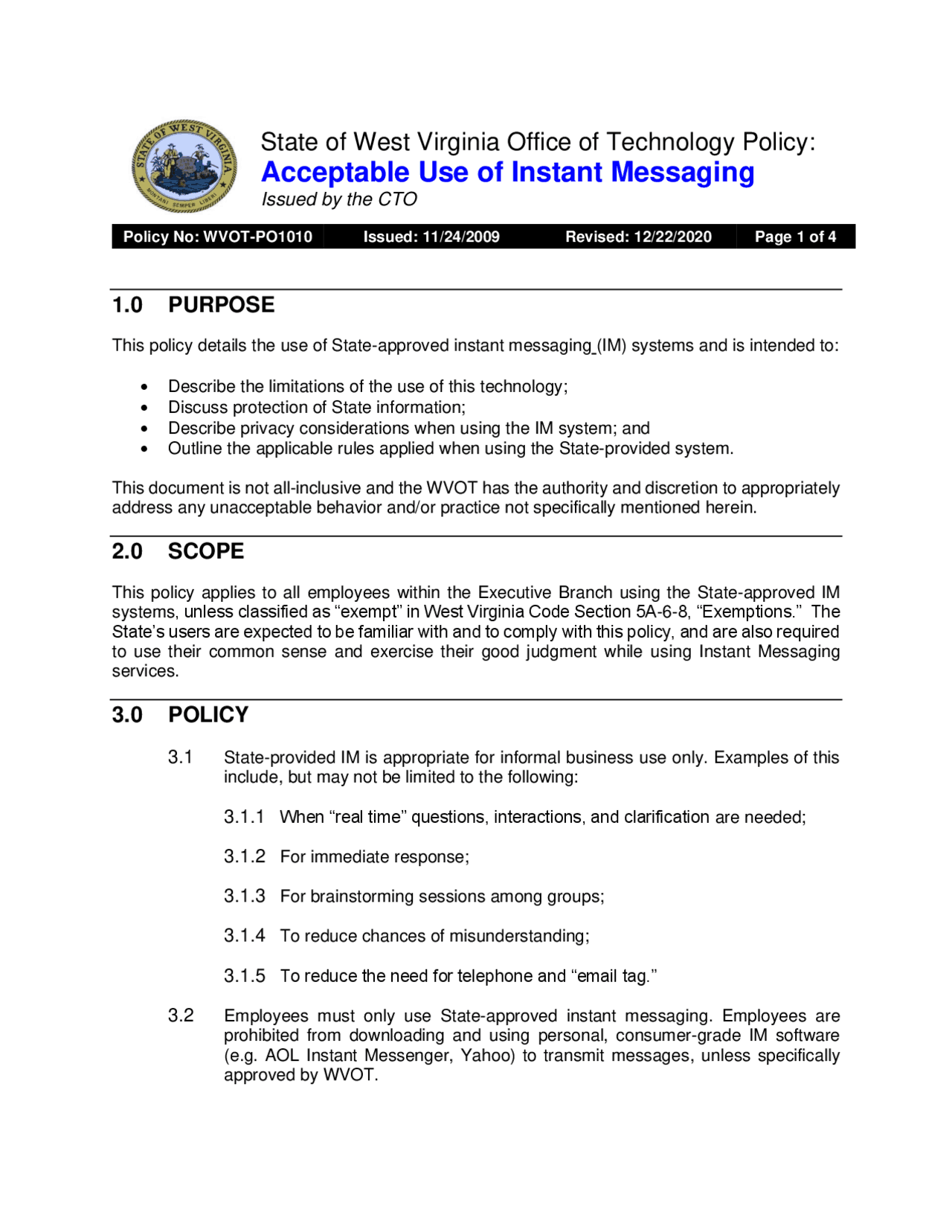 Acceptable Use of Instant Messaging | Lecture notes Industrial ...