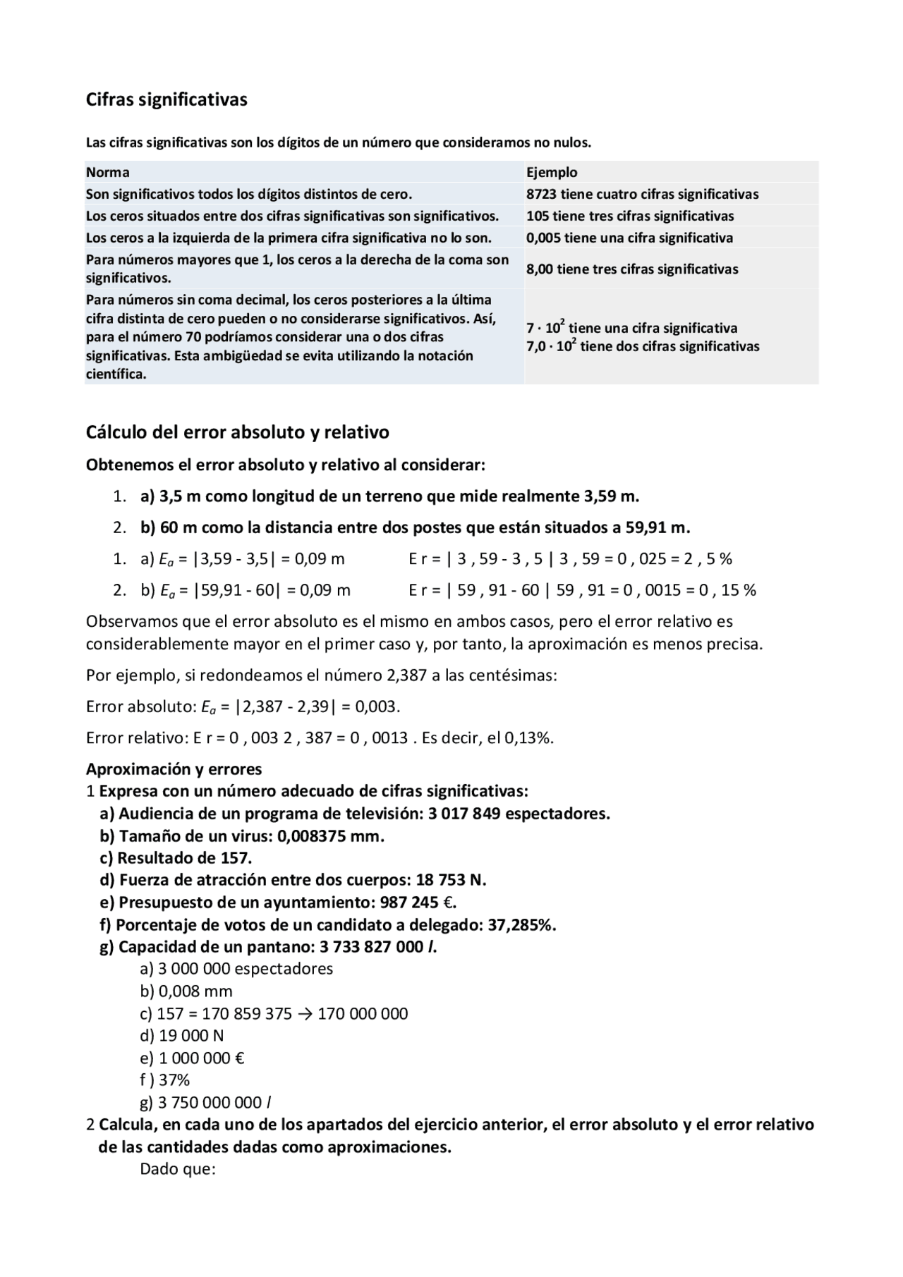 Valor absoluto y relativo | Apuntes de Matemáticas - Docsity