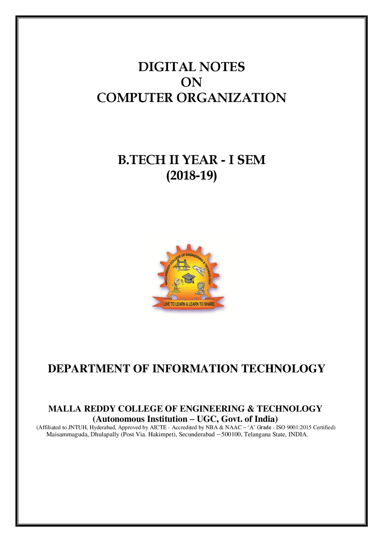 DIGITAL NOTES ON COMPUTER ORGANIZATION B.TECH II ... | Assignments ...
