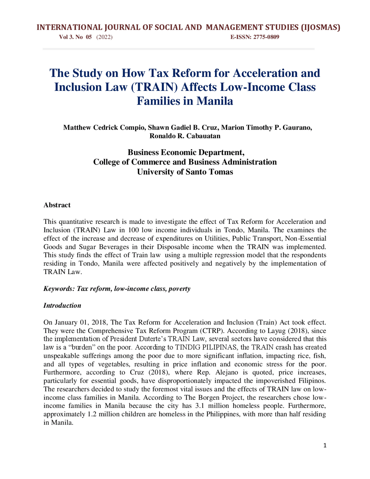 The Study on How Tax Reform for Acceleration and Inclusion ...