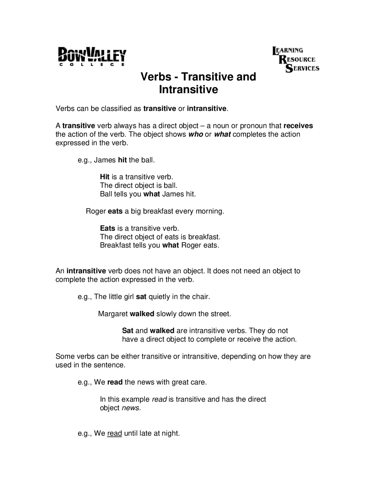Verbs - Transitive and Intransitive | Exercises Grammar and Composition ...