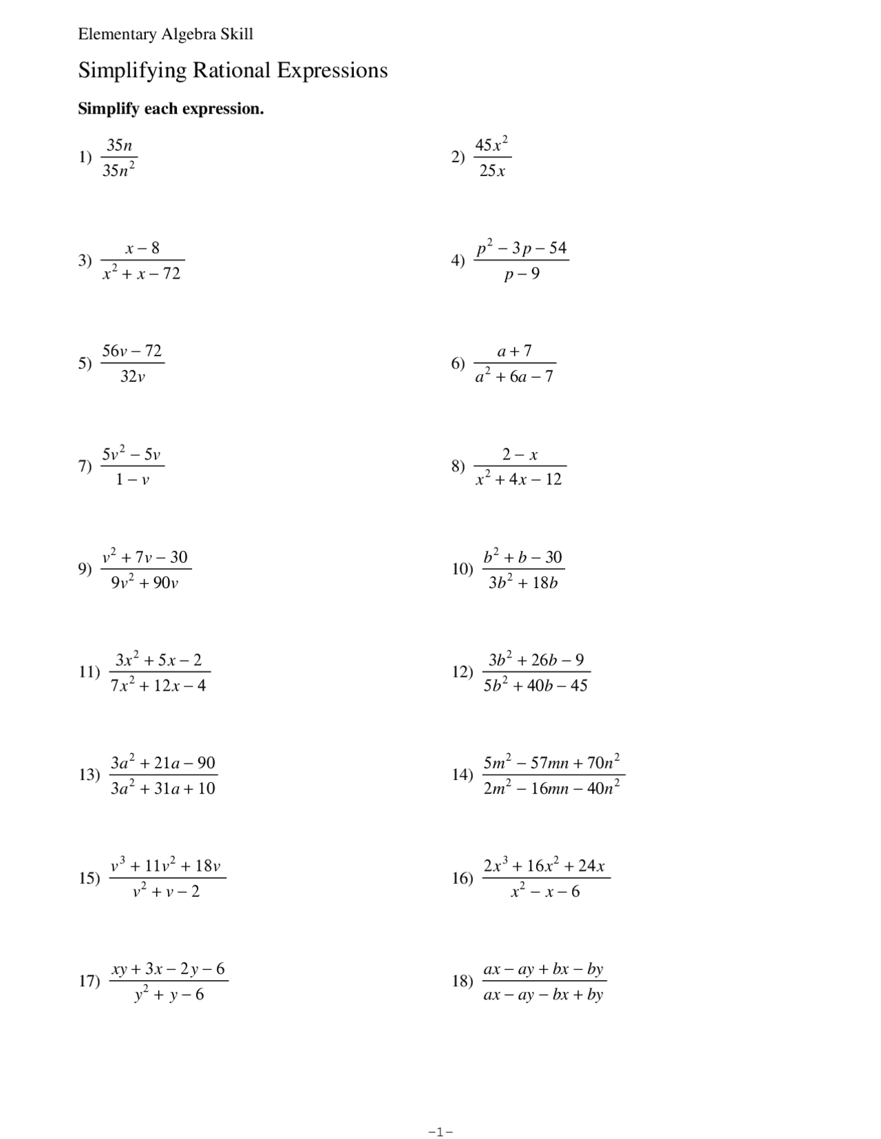 Simplifying Rational Expressions Slides Algebra Docsity