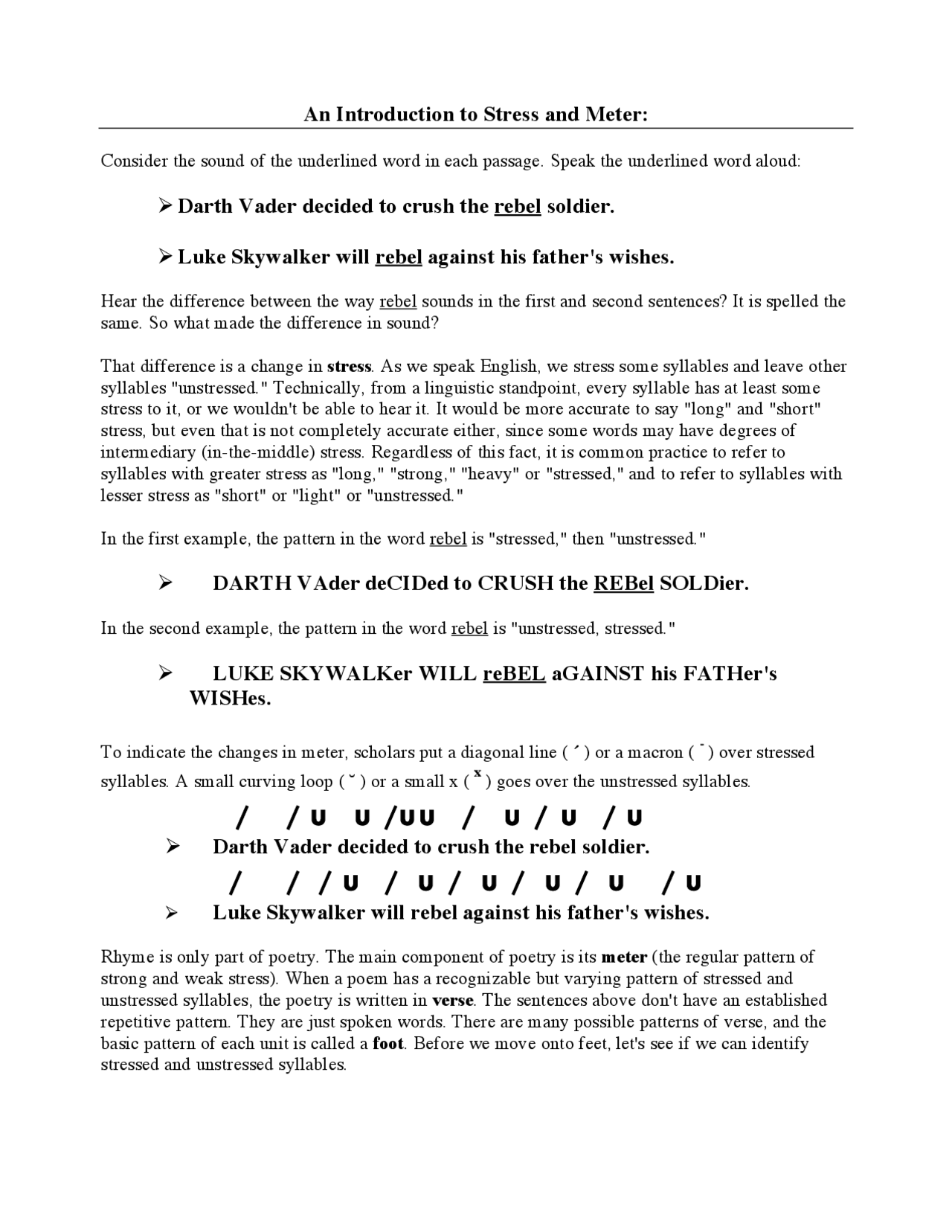 Meterhandoutpdf Summaries Poetry Docsity