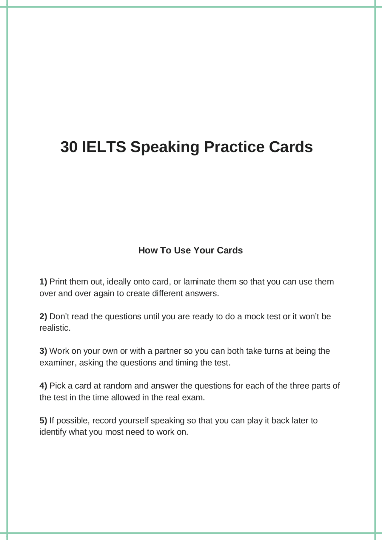 30 IELTS Speaking Practice Cards | Schemes and Mind Maps Architecture ...