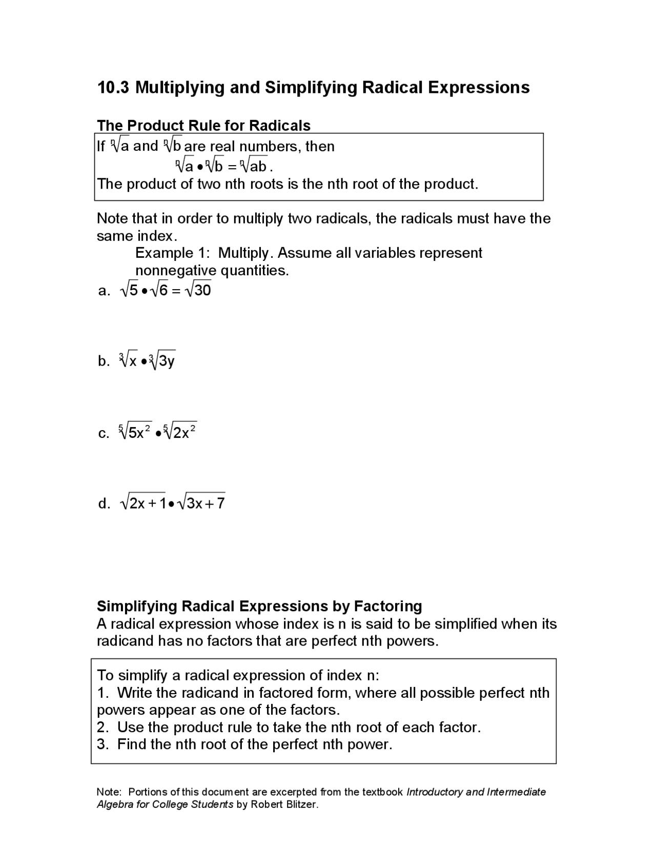 10.3 Multiplying and Simplifying Radical Expressions | Schemes and Mind ...
