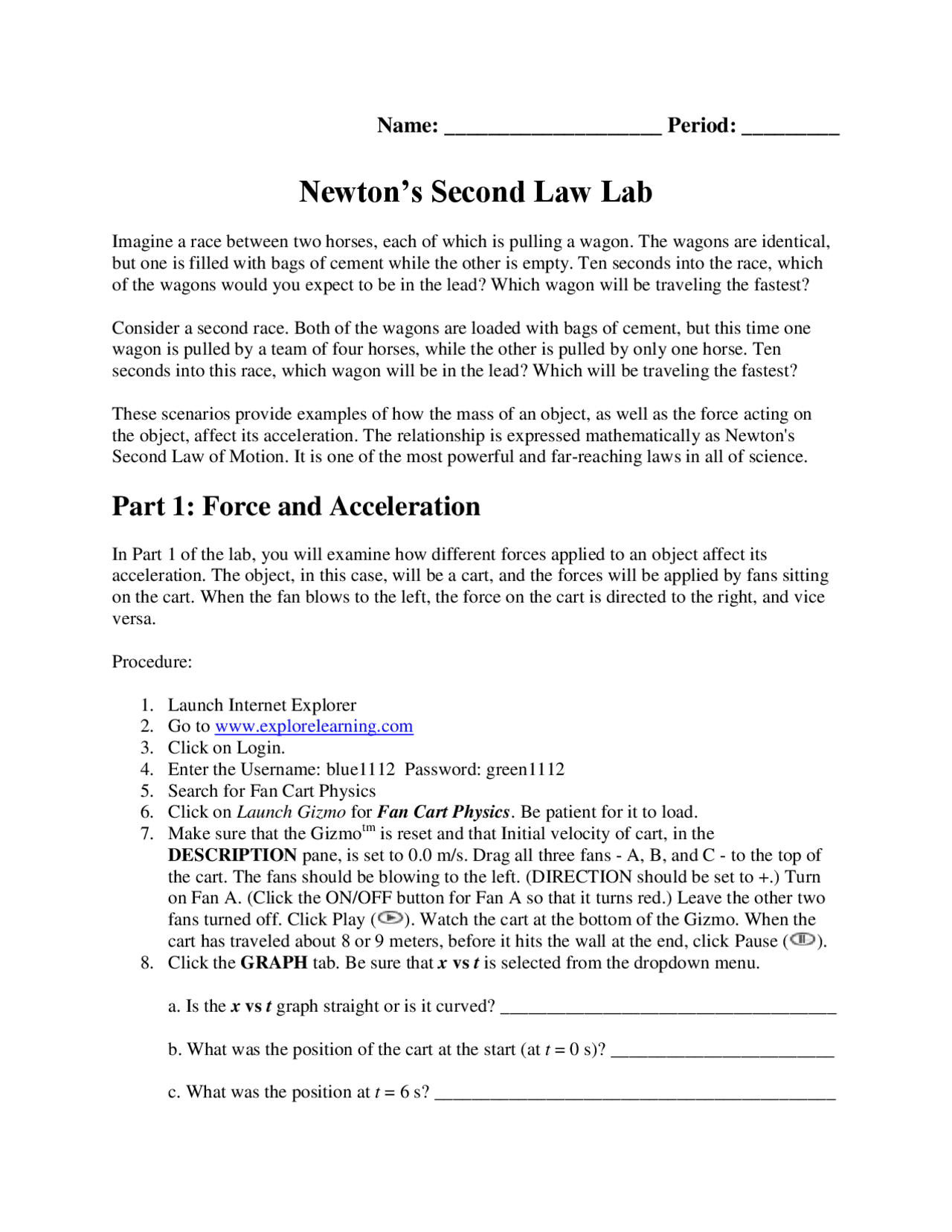 Newton's Second Law Lab | Study Guides, Projects, Research Physics ...