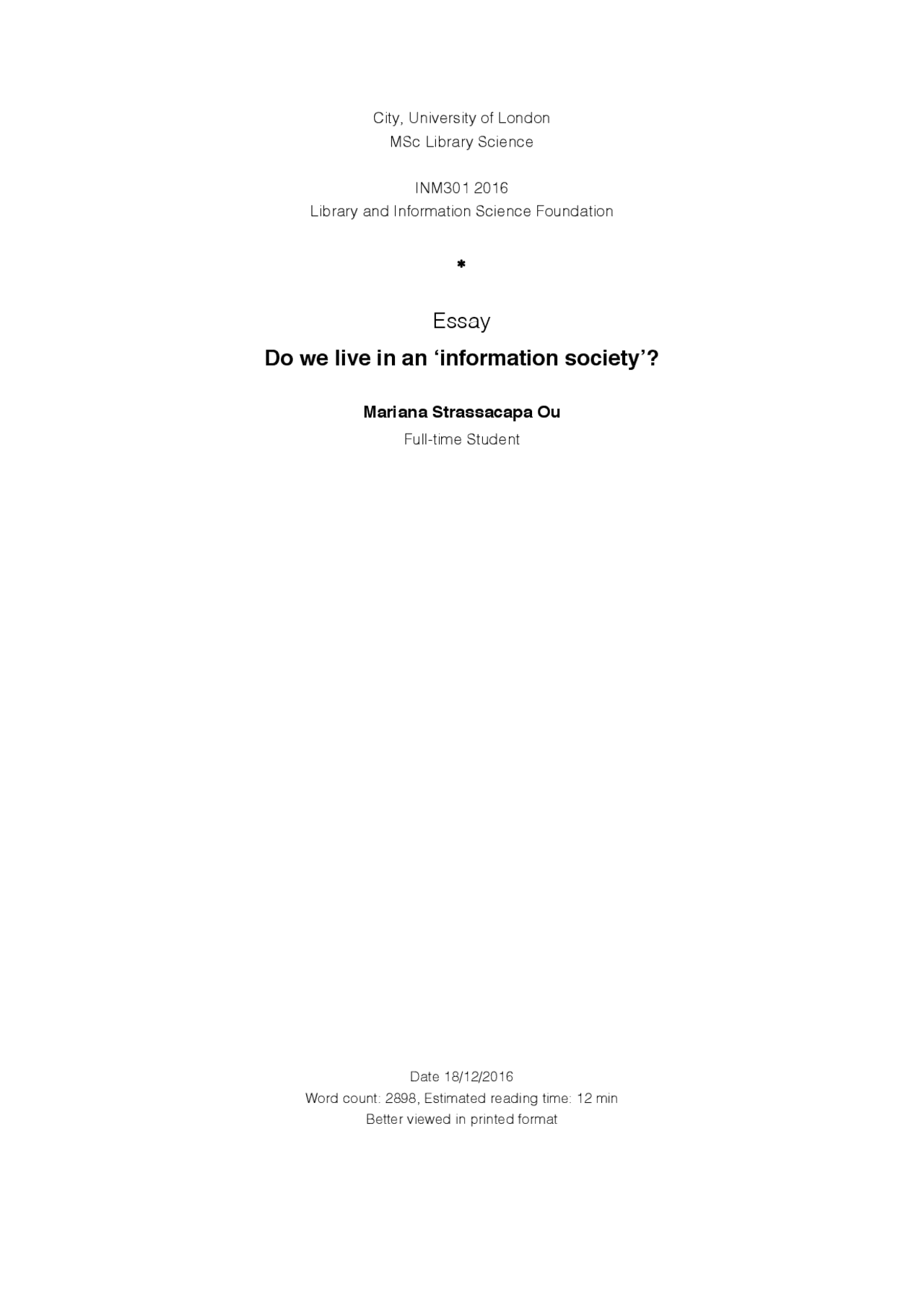 Essay Do we live in an 'information society'? | Study notes Information ...